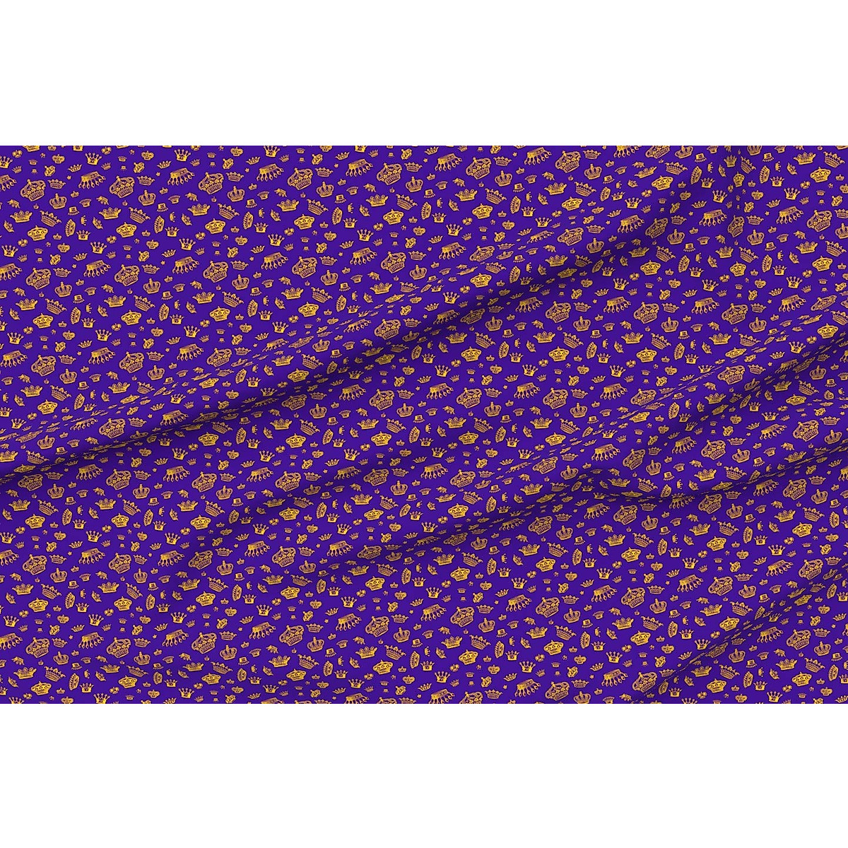 Spoonflower Fabric - Royal Crowns Golden Yellow Purple Gold Mardi Gras Royalty King Printed on Petal Signature Cotton Fabric by The Yard - Sewing Quilting Apparel Crafts Decor