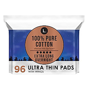 L. Chlorine Free Ultra Thin Overnight Absorbency Pads with Wings, 48 Count x 2 Packs (96 Count Total)