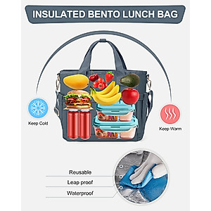 UPPACK Insulated Lunch Bag Women Large Lunch Tote Bag with Shoulder Strap Adult Lunch Box Fit and Fresh Lunch Bags for Women Men Lunch Boxes for Work Royal Blue Lunch Bag with Water Bottle Holder