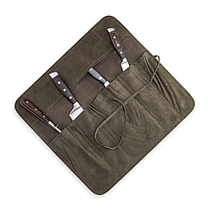 Angus Stoke Knife Bag for Chefs–knife Roll Bag leather 7 slots – Leather Knife Case Noah (green-olive)