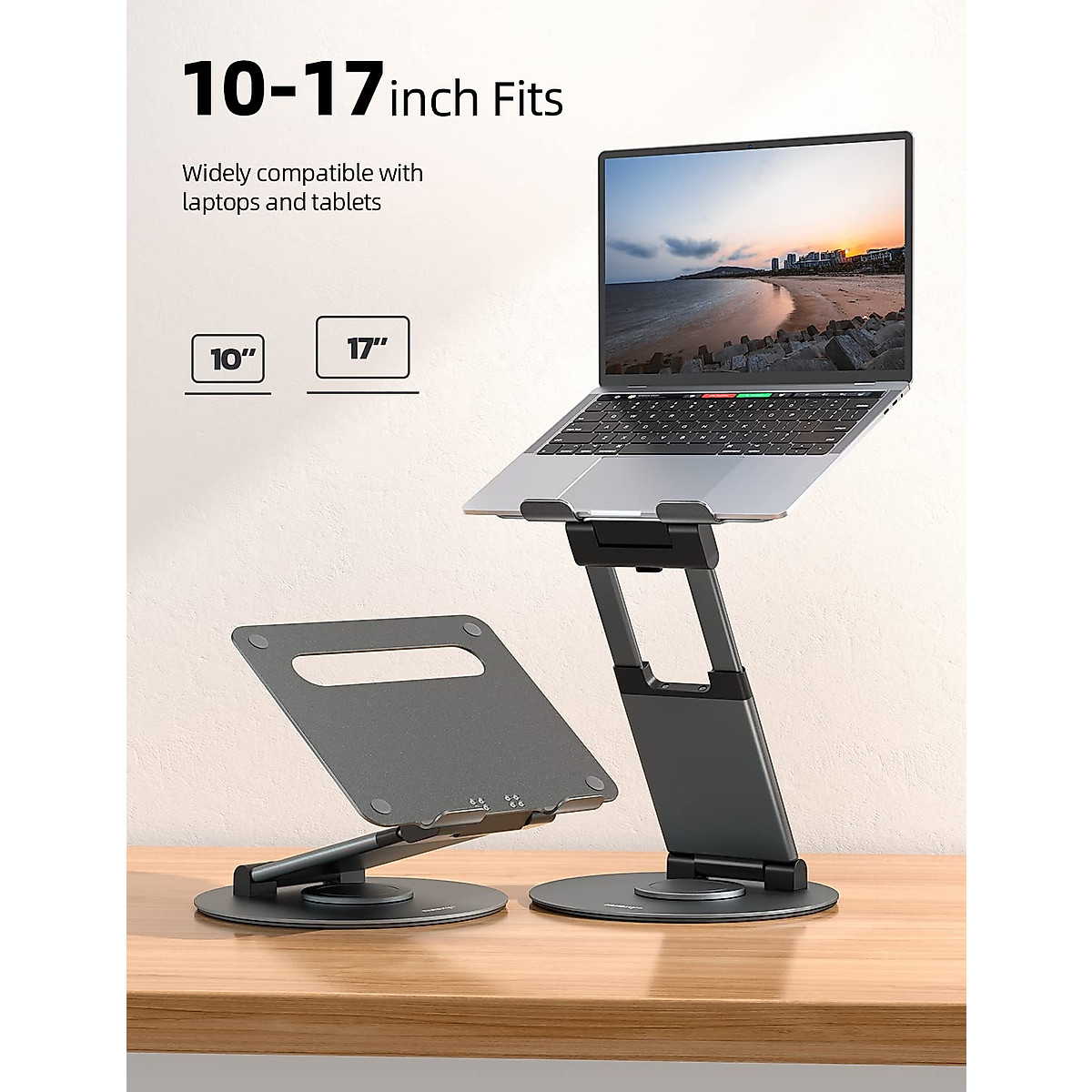 Nulaxy Telescopic 360 Rotating Laptop Stand for Desk Adjustable Height Swivel Pull Out Design Ergonomic Laptop Riser Fits All MacBook, Laptops - LS18