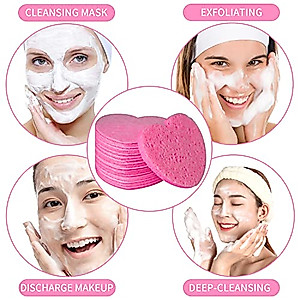 50-Count Facial Sponges Compressed Natural Cellulose Sponge Spunspon Heart Shape Face Sponge for Face Cleansing Exfoliating and Makeup Removal, Pink