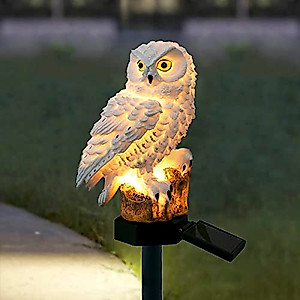FLJZCZM Owl Figurine Solar LED Lights, Resin Garden Waterproof Decorations with Stake for Outdoor Yard Pathway Outside Patio Lawn Decor to Scare Birds Away