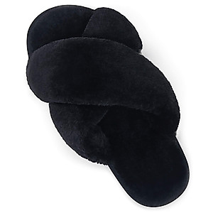 Vepose Women's Cross Band Slippers, Soft Plush Furry Open Toe Fur Slippers, 801 - Black, Size 8,8.5,9 US - Fuzzy Fluffy Slip on House Shoes Indoor Outdoor (CJY801 Black 08&09)