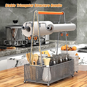 PHINOX Utensil Caddy, Silverware Caddy Condiment Caddy, Utensil Holder for Party, Picnic Flatware Caddy with Handle and Paper Towel Roll Holders, Utensil Cutlery Caddy for Camping, Kitchen (Silver)