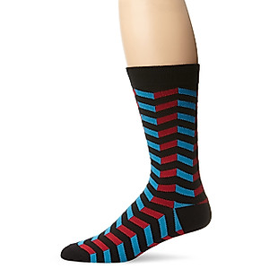 K. Bell Men's 3D Zig Zag Crew Sock, Black, Shoe Size: 6-12