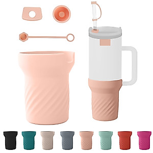 XMBYGY Spill Proof Stopper Set and Silicone Boot Cover for Stanley Quencher H2.0 FlowState Tumbler 40oz, Include 1 Cup Boot Sleeve, 1 Straw Cover Cap,1 Square Spill Stopper,1 Round Leak Stopper