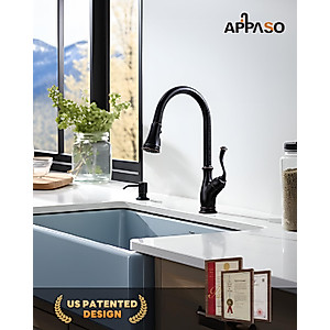 APPASO Oil Rubbed Bronze Kitchen Faucet with Soap Dispenser, Stainless Steel Kitchen Faucet with Pull Down Sprayer 3-Function High Arc Single Handle Bronze Kitchen Sink Faucet