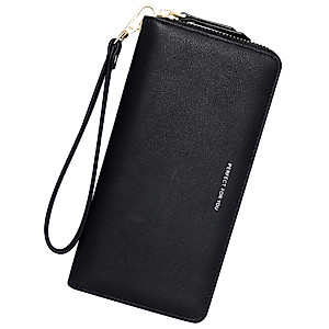 Badiya Womens Wallet RFID Blocking Leather Zip Around Wallet Large Capacity Credit Card Long Purse Clutch Wristlet