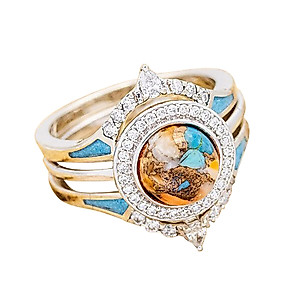 Fashion Jewelry Women Turquoise Ring Zircon Stackable Engagement Wedding Ring Set Vintage Gemstone Band Jewelry (Multicolor, 9)