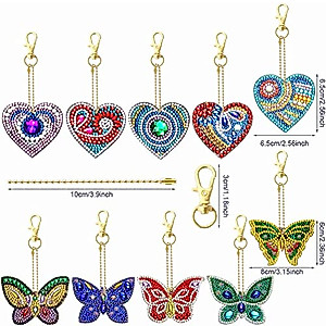 10Pack Diamond Painting Keychain DIY Diamond Painting Kits for Kids and Adult Beginners -Love Heart, Butterfly Christmas Valentine's Day Mother's Day Gift