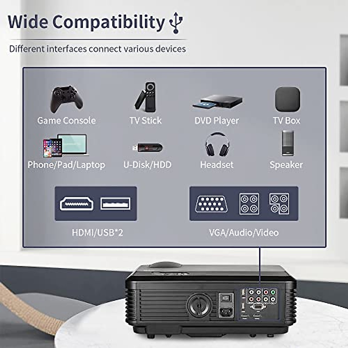 Smart Android WiFi Bluetooth Projector 1080P HD Home