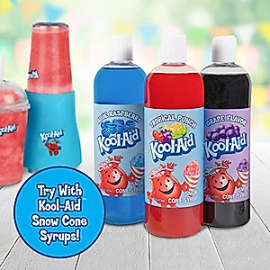 Nostalgia Kool-Aid Slush ‘N Go Personal Blender for Smoothies, Slushies, Shakes, and Fruit Blends, Includes Two 15 Oz Travel Bottles, Cup Lid, and Reusable Straw, Blue