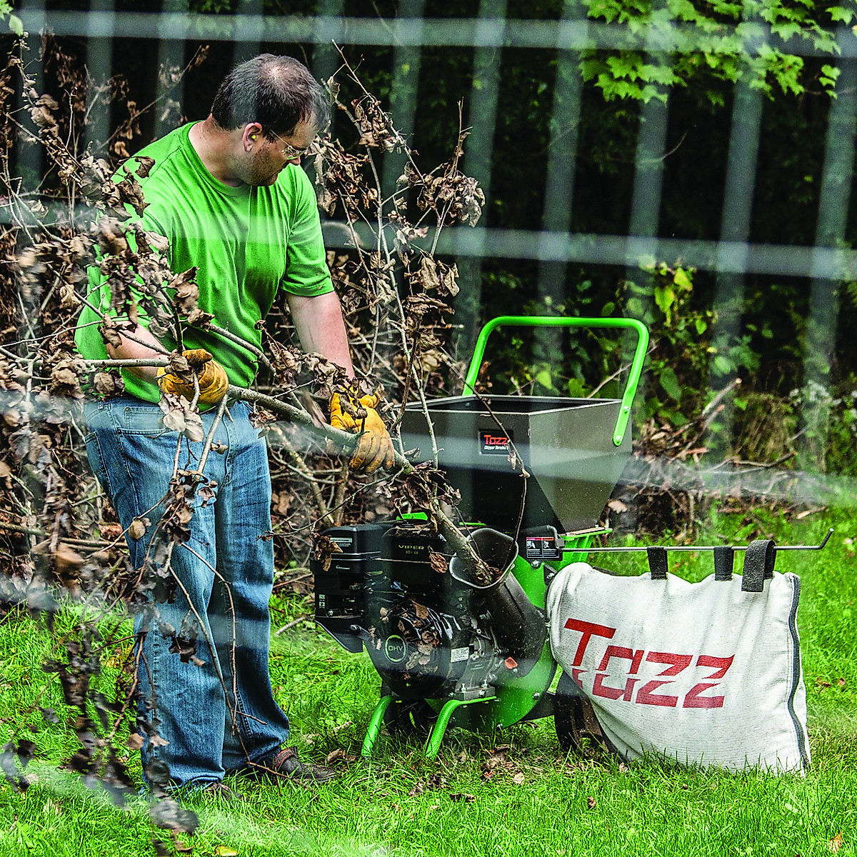 Tazz Chipper Shredder 35259, Heavy Duty 212cc, 4-Cycle Viper Engine, Rugged Debris Bag, Steel Hopper, Shred Branches up to 3” in Diameter