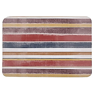 Red Stripe Bath Rugs Geometric Design Sponge Doormat Non Slip Backing Durable Soft Flannel Mat Memory Foam Mats Carpet for Bathroom Kitchen 32x20In