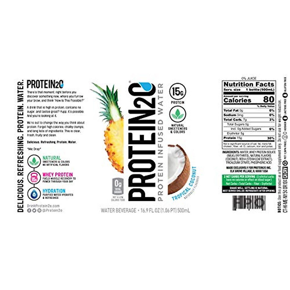 Protein2o 15g Whey Protein Isolate Infused Water, Ready To Drink, Gluten Free, Lactose Free, No Artificial Sweeteners, Flavor Fusion Variety Pack, 16.9 oz Bottle (Pack of 12)