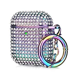 Case for Airpods 2/1, Filoto Bling Crystal PC AirPod 1st/2nd Generation Case Cover for Women Girls, Cute Air Pod Hard Protective Accessories with Lobster Clasp Keychain for Apple Airpods (Colorful)