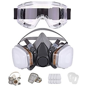NC Reusable Face Cover with Filters for Painting,Gas, Dust, Machine Polishing, Organic Vapors with Filter Cotton and Goggle for Staining,Car Spraying,Sanding &Cutting, DIY and Other Work Protection
