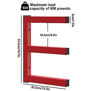 YheenLf Wall Mount Lumber Storage Rack and Garage Shelving, Wood Organizer, 4Pack Holds Up 1200 LB with 3-Level-Indoor and Outdoor Use,16.7 x 12.7 x 1.2 Inches, Red, HMBJ001R-4