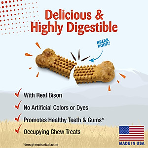 Nylabone Nubz Wild Natural Edible Chew Treats for Dogs, Made in USA, Bison Flavor, Large - Up to 50 lbs. (2 Count)
