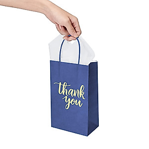 DjinnGlory 100 Pack Small Navy Blue Thank You Paper Gift Goodie Bags with Handles 9x5.5x3.15 Inch for Shopping Birthday Wedding Bridal Baby Shower Graduation 2024 Party Favors