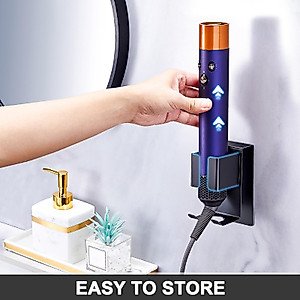 WAYASI Hair Straightener Holder Wall Mounted Blow Dryer Holder, Stainless Steel Blow Dryer and Curling Iron Holder, Black Hair Dryer and Straightener Holder, Bathroom Hair Tools Organizer and Storage