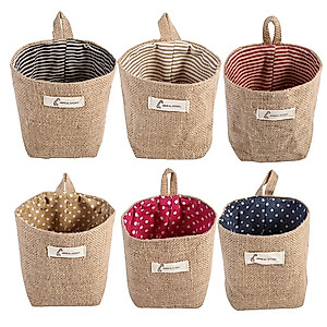 Cotton Linen Hamper Hanging Clothes Bag Home Gadget Storage Organizer Foldable Basket Bin (Blue Stripe)
