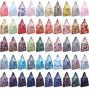 Paterr 50 Pack Reusable Grocery Bags Foldable Shopping Bags Bulk Washable Grocery Tote with Carry Pouch for Groceries(Classic)