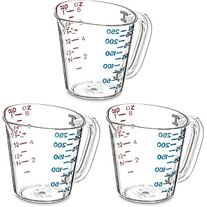 Carlisle FoodService Products 4314107 Commercial Plastic Measuring Cup, 1 Cup, Clear (Pack of 3)