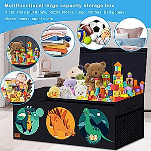Toy Chest for Boys,Kids Toy Storage Bins,Toy Box for Boys,Collapsible toy organizers with Lid Handles,Removable Divider,Large Storage Containers for Playroom,Bedroom,Nursery,Dinosaur Pattern (black)