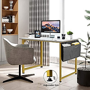 Lufeiya Computer Desk Small White Gold Writing Table for Home Office Compact Spaces 39 Inch Modern Student Study Desk,White Gold