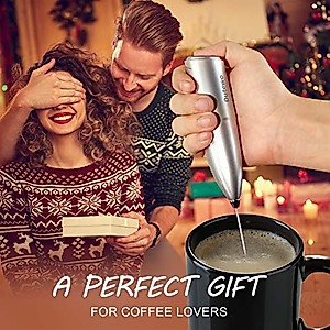 Hand Mixer Milk Frother for Coffee - Coffee Bar Accessories, Dutewo Frother Handheld Foam Maker for Lattes, Electric whisk Drink Mixer for Coffee, Mini coffee stirrer for Frappe Hot Chocolate (Silver)