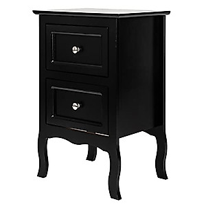 FFNUM Bedside Table Nightstand 2-Tier, Country Style Bedside Cabinet with 2 Drawers for Living Room and Bedroom- (Black) Night Stand