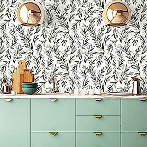 Livebor Olive Leaf Wallpaper Peel and Stick Leaf Contact Paper 17.7inch x 196.8inch Floral Peel and Stick Wallpaper Modern Farmhouse Wallpaper Neutral Sage Wallpaper Self Adhesive Decorative Paper