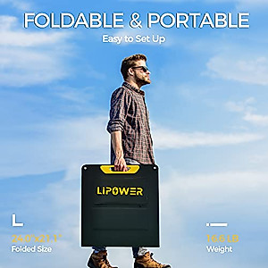 LIPOWER 200 Watt 18V Portable Solar Panel, Foldable Portable High-Efficiency Monocrystalline ETFE Waterproof Solar Panel Charger for Mars Series 1000W/2000W, for RV Camping Blackout Emergency Phone