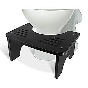 Bamboo Toilet Potty Stool for Adults, 7" Squatting Toilet Poop Stool, Bathroom Toilet Stool with Non-Slip Mat, Halloween Original Simple Design Toilet Step Stool Healthy Gifts for Kids Seniors. Black