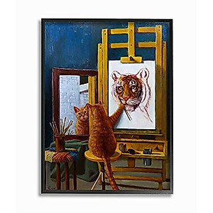 The Stupell Home Décor Collection Cat Confidence Self Portrait as a Tiger Framed Art, Proudly Made in USA - Multi-Color 16 x 20