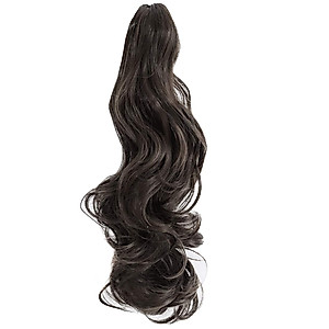 FELENDY Ponytail Extension Claw 18" 20" Curly Wavy Straight Clip in Hairpiece One Piece A Jaw Long Pony Tails for Women Dark Brown