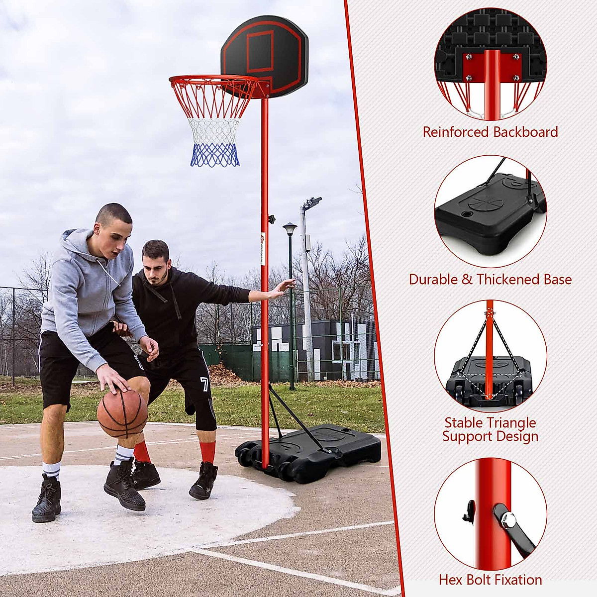 GYMAX Basketball Hoop, 6.5-8.5FT Height Adjustable Basketball Goal with Fillable Base & Moving Wheels, Weather-Resistant Portable Basketball System for Kids Youth Adult Outdoor Indoor Gym, Driveway