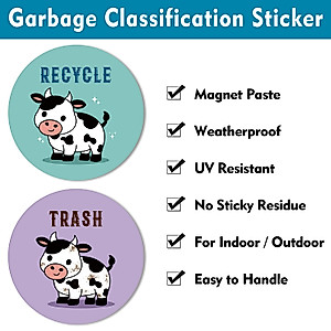 HSSPIRITZ Cow Recycle and Trash Magnets for Kitchen Trash Cans and Recycling Bins,Farmhouse Garbage Can Logo Symbol Magnet sign,2 Pack Magnetic Sticker,3.5"Circle Magnetic for indoor Outdoor Waste Bin