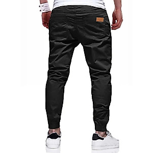 JMIERR Men's Casual Joggers Pants - Cotton Drawstring Chinos Cargo Pants Hiking Outdoor Twill Track Jogging Yoga Sweatpants Jogger Pants with Pockets for Men Slim Fit, US 32(S), A Black