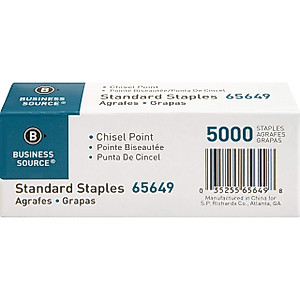 Business Source Chisel Point Standard Staples - Box of 5000 (65649), Silver