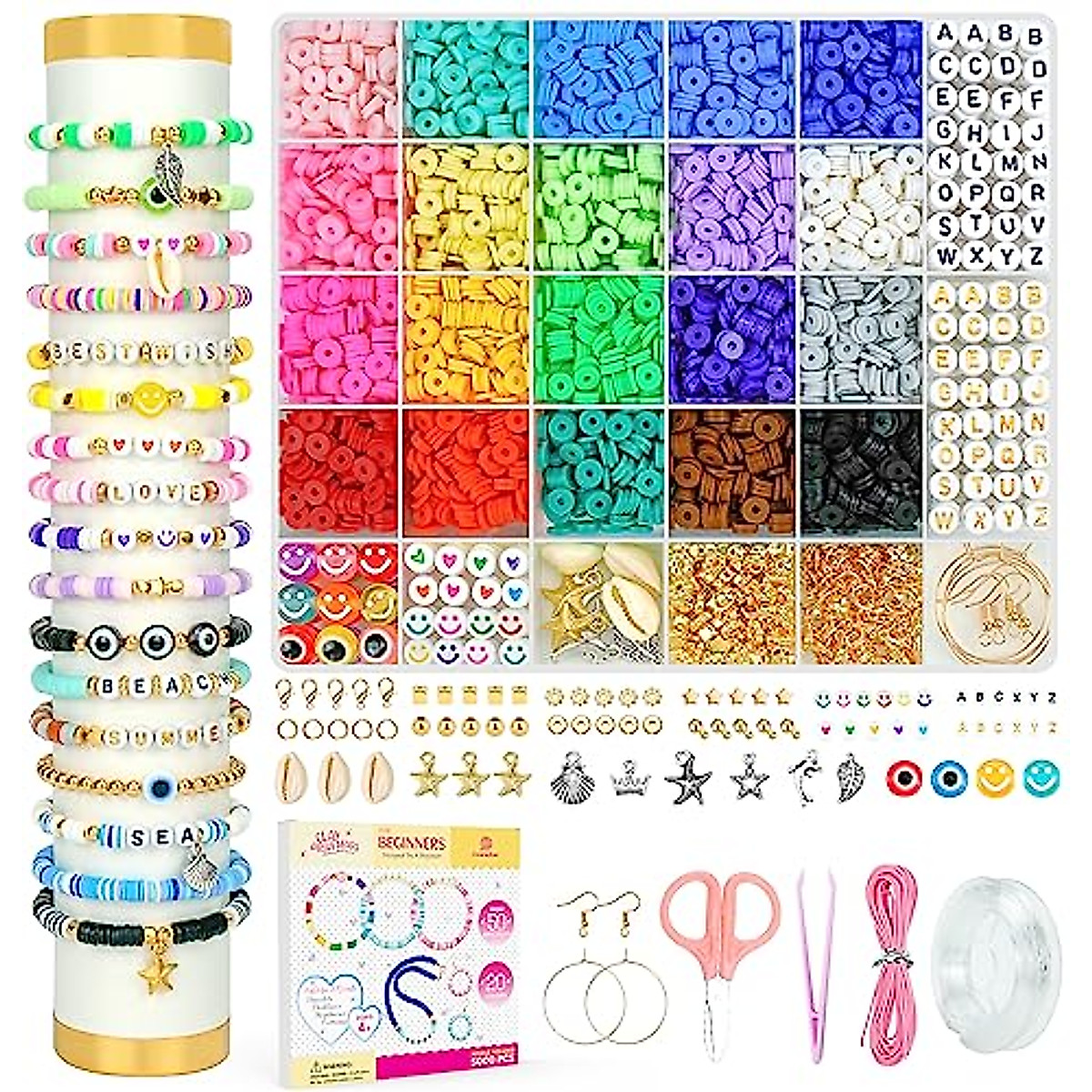 Dowsabel Clay Beads Bracelet Making Kit for Beginner, 5000 Pcs Preppy Polymer Clay Beads with Charms Kit for Jewelry Making, DIY Arts and Crafts Birthday Gifts Toys for Kids Age 6-13