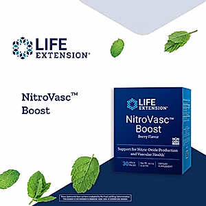 Life Extension NitroVasc Boost - Circulatory Health Supplement for Men - Arginine & Aronia for Nitric Oxide Production Support & Heart Health – Berry Flavor, Gluten-Free, Non-GMO – 30 Stick Packs