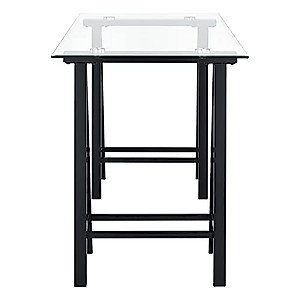 OSP Home Furnishings Middleton 47 Inch Desk with Clear Beveled Glass Top, Black Base