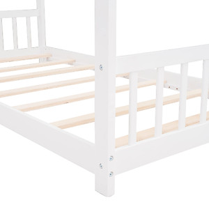 Harper & Bright Designs Kids House Beds Twin, Wooden Montessori Bed, Kids Twin House Bed with Headboard & Footboard, Twin Bed Frame for Kids Boys Girls Teens, No Box Spring Need (Twin, White)
