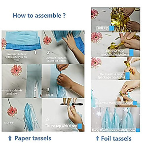 Qyeaber 20 pcs DIY Paper Tassel Tinsel Foil Tassel Party Garland, Silver/White/ Blue , Fringe Garland Banner for Wedding, Valentine's Day, Baby Shower,Birthday, Graduation, Event & Party Decorations