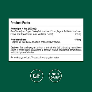 Standard Process Mushroom Complex for Dogs & Cats - Immune Support Supplement with Bovine Colostrum - Lion's Mane Extract Powder for Dog & Cat Immune Support - Essential Aid for Pet Health - 2.92 oz