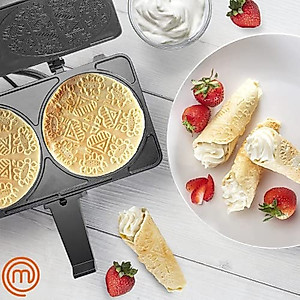 MasterChef Krumkake Baker-Make 2 Homemade Pizzelle Like Cookies, Great for Cannoli Filling & Waffle Cones, Fun Nonstick Electric Iron Press Kitchen Appliance-Home Made Treats