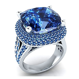 Awmnjtmgpw 925 Sterling Silver Cut Aquamarine cristobalite Zircon Zhenrong Inlaid Carat Blue Topaz Engagement Ring Size 6-10 (Size 8)